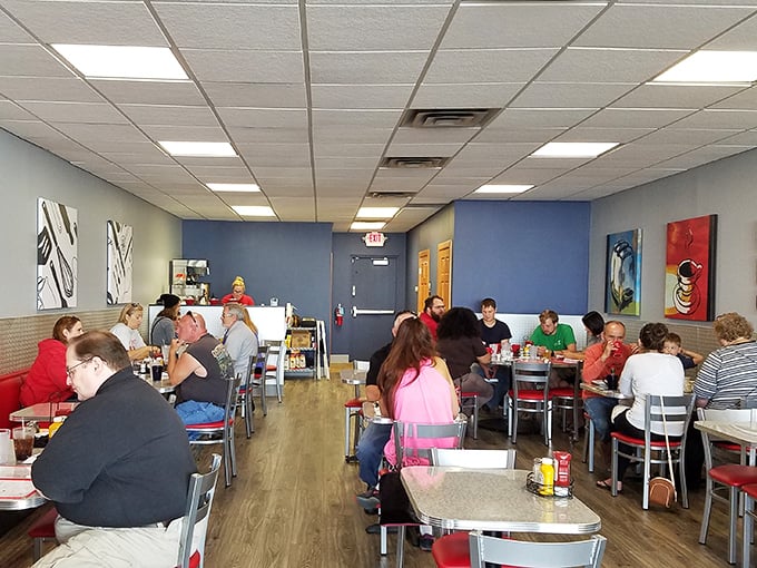 Inside, the no-frills dining room buzzes with conversation and the clinking of silverware – the soundtrack of breakfast happiness in progress.