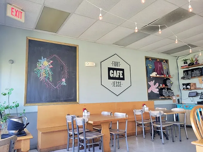 Simple wooden tables, light blue walls, and a chalkboard menu create that rare atmosphere where both hipsters and grandparents feel equally at home.