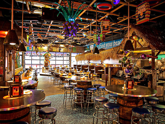 Inside, it's a fiesta for the senses – colorful decorations dangling from the ceiling create an atmosphere where "Tuesday night" feels like "Saturday night."