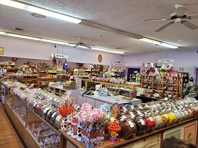 Behold the motherlode—a candy counter that would make Willy Wonka himself slow-clap in approval. Sweet dreams are indeed made of this.