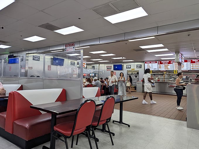 Inside, the no-frills interior tells you everything you need to know—they're focused on the food, not fancy furniture.