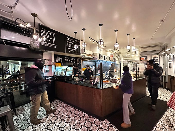 Where chicken dreams come true—customers patiently wait their turn at the counter while the aroma of pan-fried perfection fills every corner.