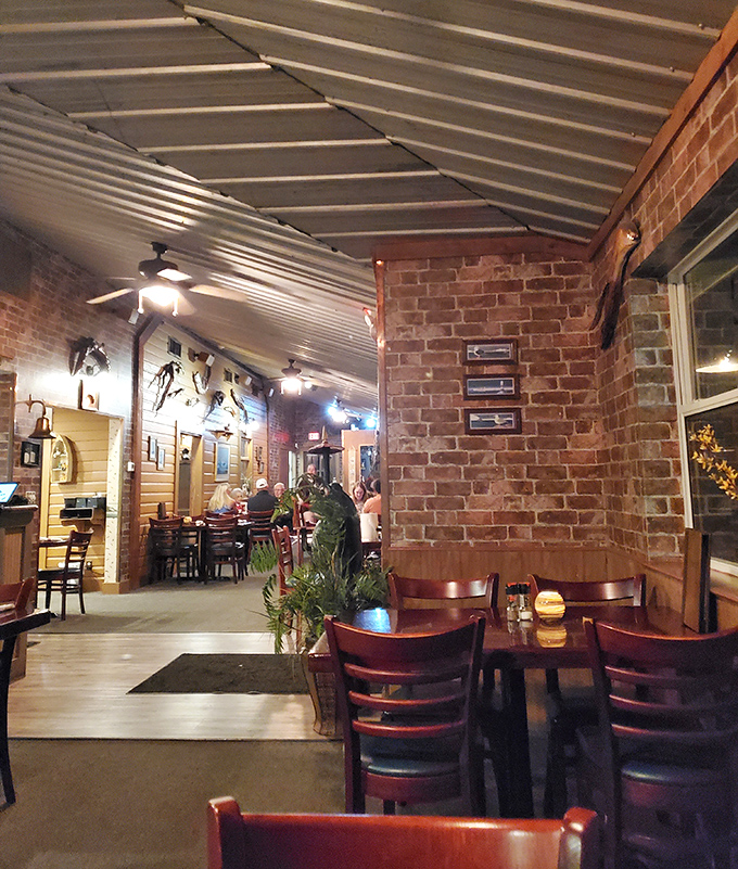 Exposed brick walls and warm lighting create that "I've discovered something special" feeling. This isn't a set from a coastal movie—it's the real Florida deal.
