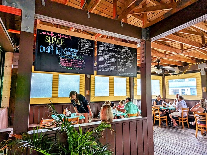 Wooden beams, colorful chalkboards, and that unmistakable buzz of happy diners. This isn't Instagram-engineered ambiance—it's the real deal, earned through years of good food and conversation.