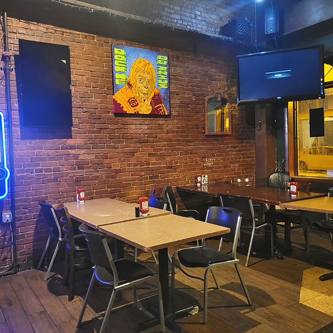 Exposed brick walls and cozy tables create that perfect "neighborhood joint" vibe where conversations flow as easily as the drinks.