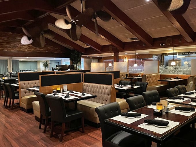 The dining room strikes that perfect balance between elegance and comfort. These booths have witnessed countless celebrations since Truman was president.
