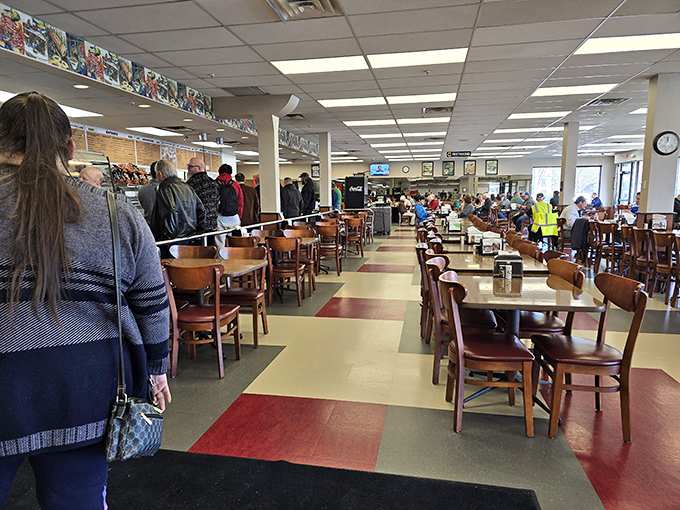 Inside, the cafeteria-style setup and checkerboard floor tiles transport you to a simpler time when calories weren't counted and sandwiches weren't photographed.