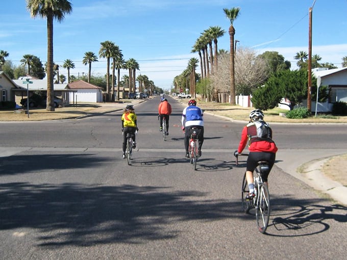 Palm-lined streets make every bike ride feel like a mini-vacation. Who needs expensive spin classes when you've got this scenic route?