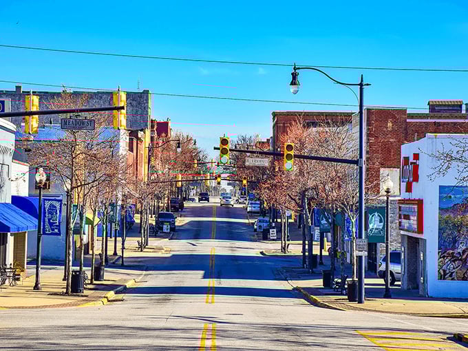 The Gaffney Farmers Market sign points the way to fresh local bounty, standing proudly before the elegant historic building that now serves the community in delicious ways.