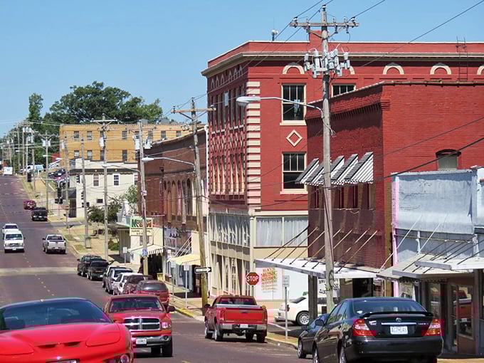 Main Street's red brick buildings stand as testaments to Poplar Bluff's prosperous past, creating a living museum of Americana.