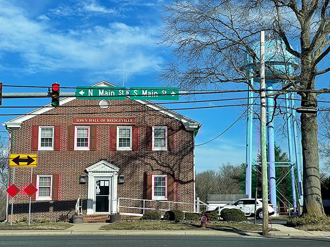 Bridgeville's Town Hall stands like a sentinel at the crossroads of history and modern life, where Main Street decisions have shaped community for generations.