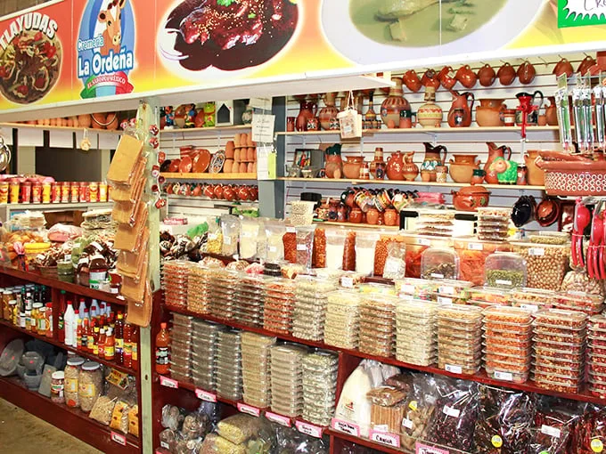 A kaleidoscope of Mexican spices, dried chiles, and pottery creates an aromatic wonderland that would make even the most seasoned chef weak at the knees.