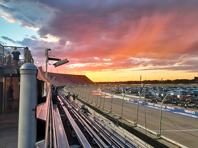 Sunset over Darlington's legendary oval – where dreams and metal meet at 170 mph under Carolina skies.