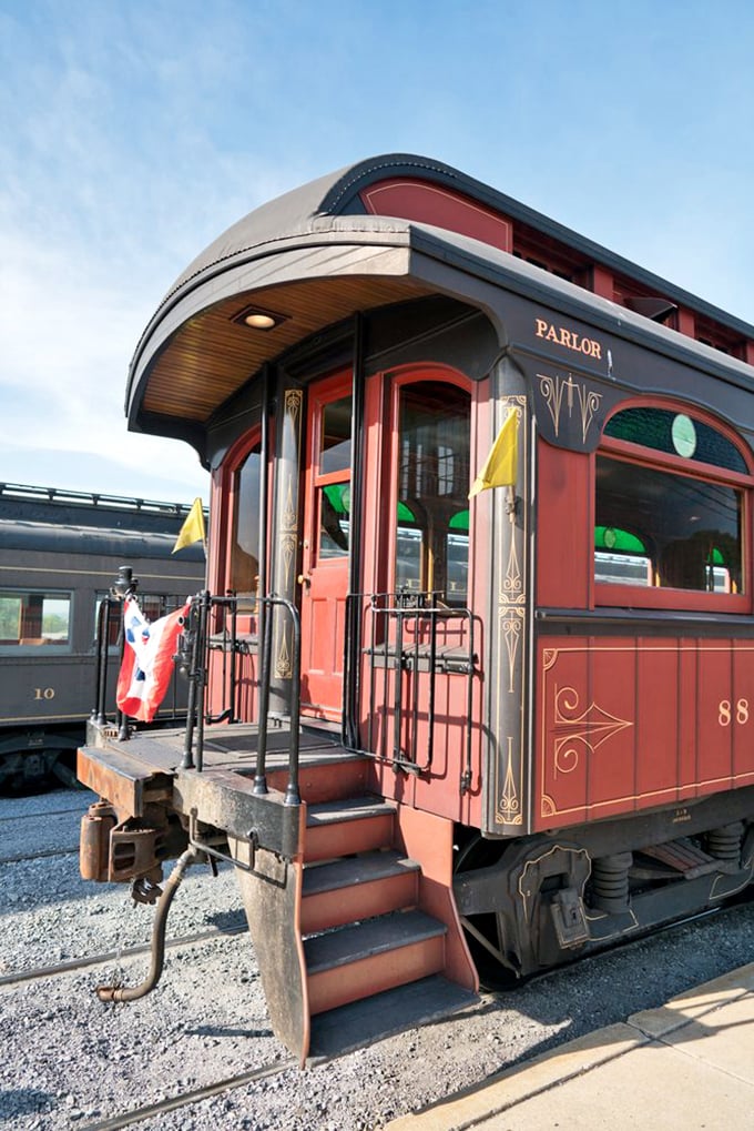 Step into the Parlor Car, where Victorian elegance meets railroad romance. Those brass details and rich burgundy finishes aren't just decoration—they're time machines.