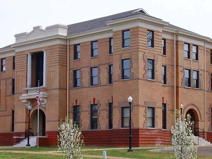 This isn't just any courthouse—it's the architectural crown jewel of Water Valley, standing proud with its brick façade and stately presence.
