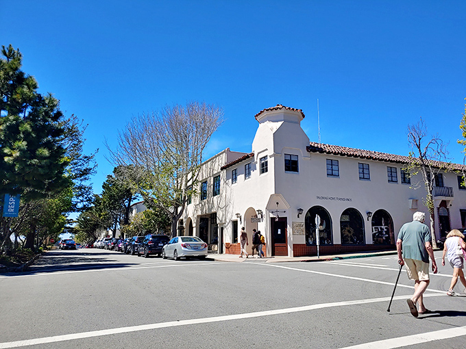 Ocean Avenue beckons with Spanish colonial charm that makes every sidewalk feel like a red carpet.