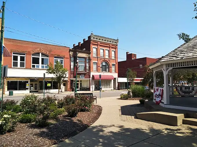 Downtown Bradford's charming gazebo and well-maintained brick buildings create a postcard-worthy scene that whispers "slow down and stay awhile."