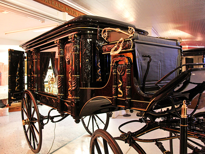 This ornate horse-drawn hearse from the Victorian era puts modern luxury vehicles to shame with its intricate woodwork and brass fittings—the original luxury ride.
