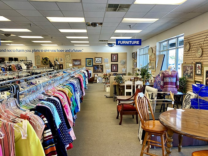 Where organization meets opportunity: racks of color-coordinated clothing lead to furniture vignettes that would make any home decorator's heart skip a beat.