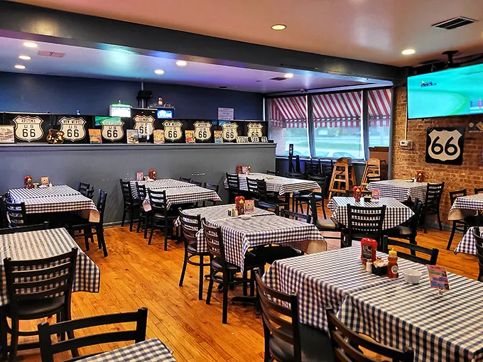 Classic checkered tablecloths and Route 66 memorabilia create the perfect backdrop for food that's stood the test of time. Nostalgia served daily.