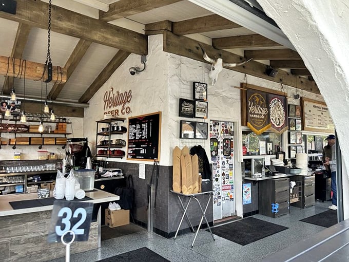 Rustic wooden beams and a no-nonsense ordering counter—this isn't about fancy décor, it's about what's coming out of those smokers.