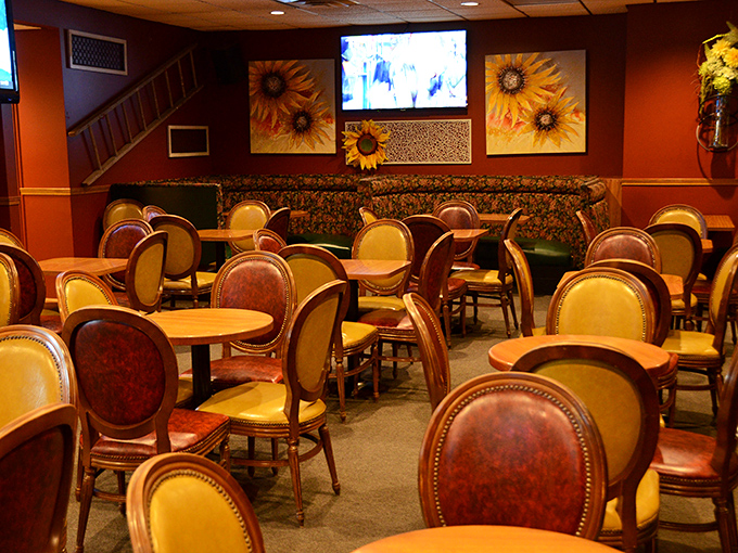 Inside, leather-backed chairs and sunflower artwork create that perfect Wisconsin supper club ambiance—where conversations flow as freely as the brandy old fashioneds.