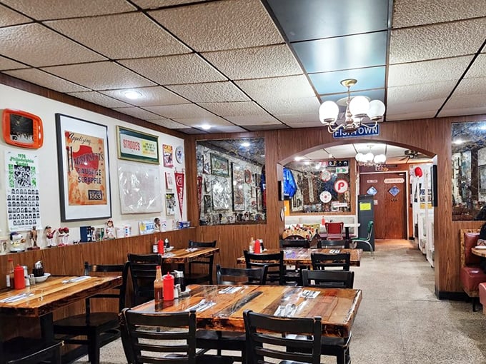 Wood paneling that's seen decades of conversations and coffee refills. Sulimay's interior feels like the living room America forgot it needed.