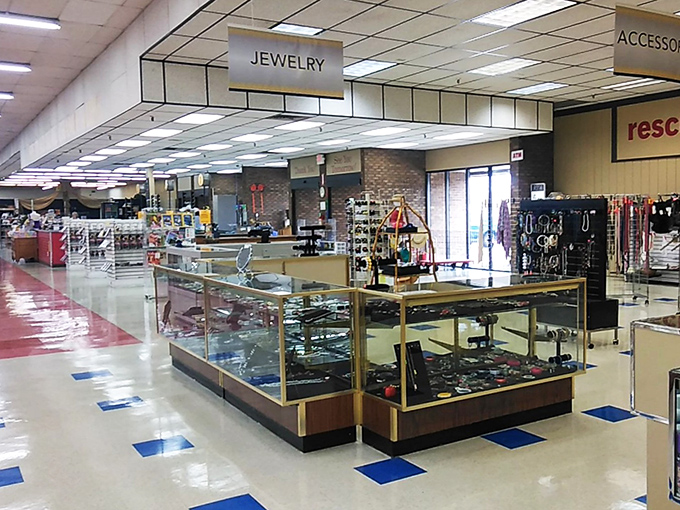 The jewelry counter gleams with possibility – one person's forgotten accessory becomes another's conversation piece. Treasure hunting at its finest.