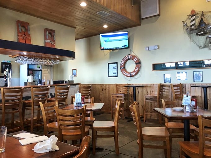 Nautical touches and warm wood paneling create that perfect "I've discovered a local gem" atmosphere that makes seafood taste even better.