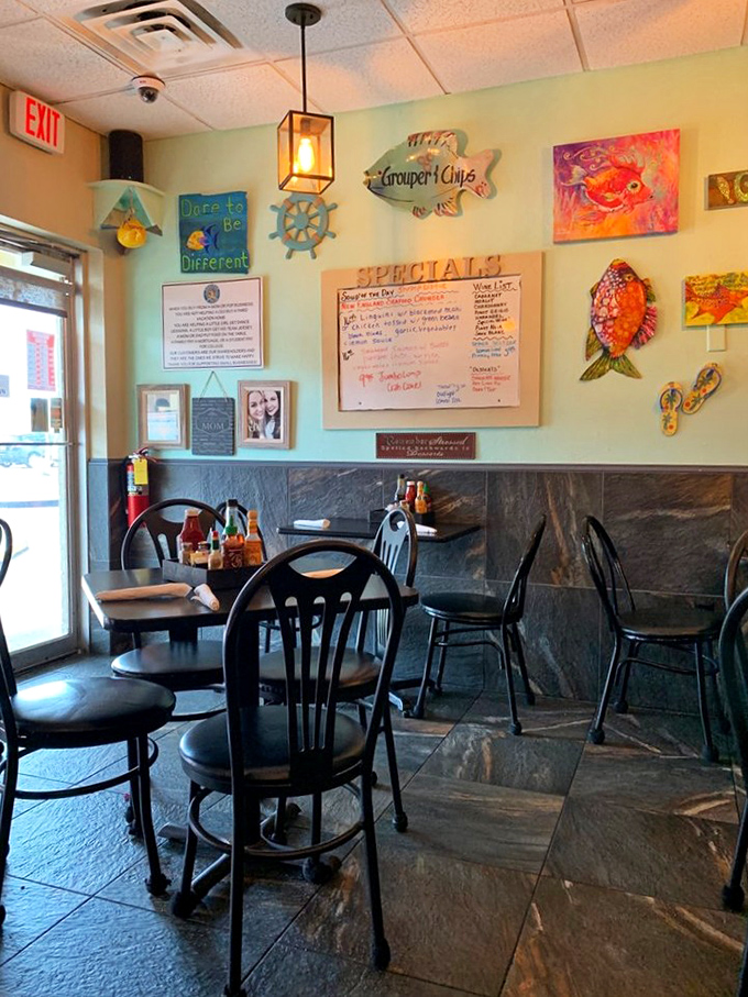 Step inside and you're transported to a coastal haven where nautical décor and mint-green walls set the perfect stage for seafood magic to unfold.