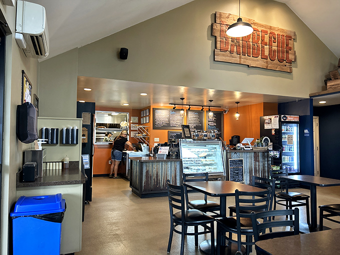 Where barbecue dreams come true. The rustic "BARBECUE" sign isn't just decor—it's a promise that's fulfilled with every smoky, succulent bite.