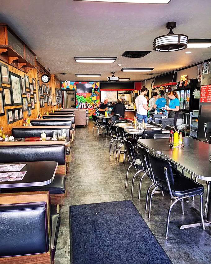 Step inside and travel back in time—this no-frills interior with wood-paneled walls and classic booths has been witnessing Hoosier conversations for generations.