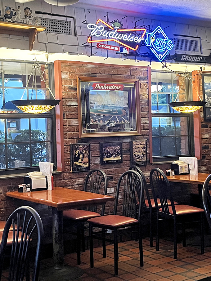 Where sports history meets burger perfection. Those neon signs aren't just decoration—they're beacons guiding hungry souls to paradise.