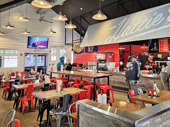 Step inside and feast your eyes on the chicken shrine's interior—where red metal chairs and industrial chic meet Southern hospitality. Comfort food deserves comfortable digs.