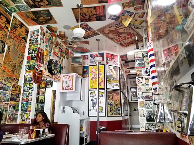 Every inch of wall and ceiling space tells a story here. The memorabilia isn't decoration—it's a museum where you can order pancakes.