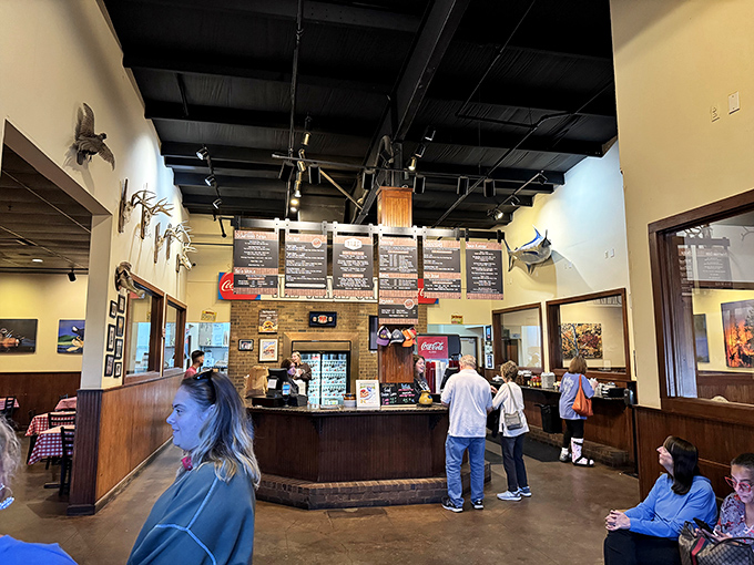 Step inside and the high ceilings, wood paneling, and mounted fish tell you this isn't some cookie-cutter chain—this is Mississippi dining with personality.