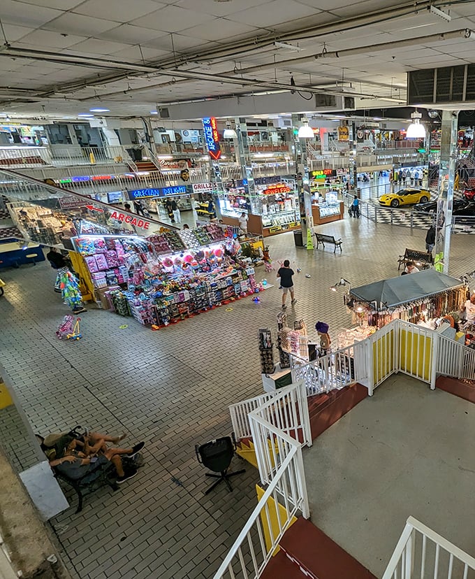 From this bird's-eye view, the indoor market reveals its magnificent sprawl—a shopper's labyrinth where time mysteriously disappears.