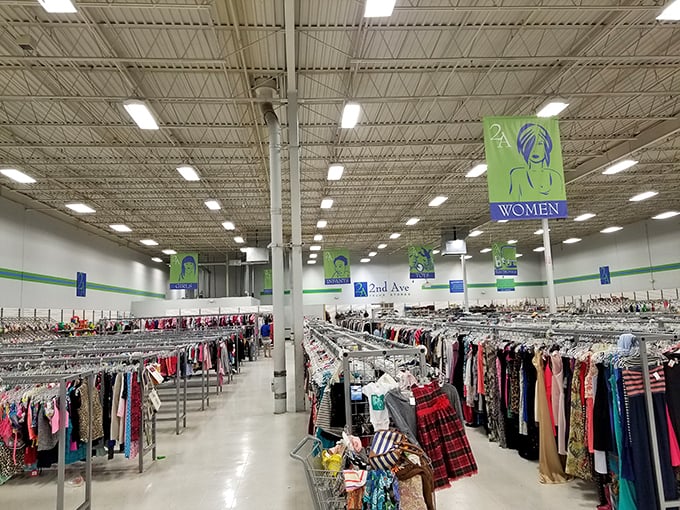 A sea of clothing racks stretches to the horizon—this isn't just shopping, it's an expedition worthy of its own documentary series.
