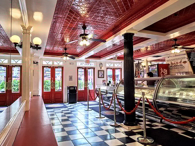 The checkerboard floor and stunning red tin ceiling aren't just Instagram bait—they're time travel devices that transport you to simpler, sweeter days.