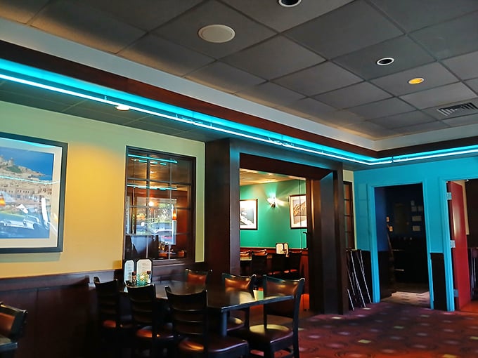 Step inside and the cool blue lighting transports you from farmland to seaside, no passport required.