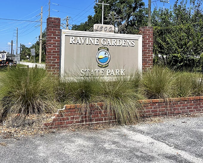 The unassuming entrance sign—like finding the doorway to Narnia, except instead of a wardrobe, it's right off Highway 17 in Palatka.