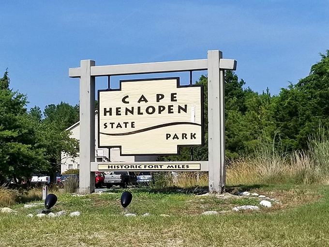 Not all who wander are lost, but this sign ensures you're definitely in the right place. Historic Fort Miles awaits beyond.