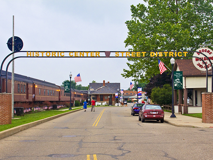 The Historic Center Street District arch welcomes visitors like a friendly neighbor, proudly announcing you've arrived somewhere that values its past.