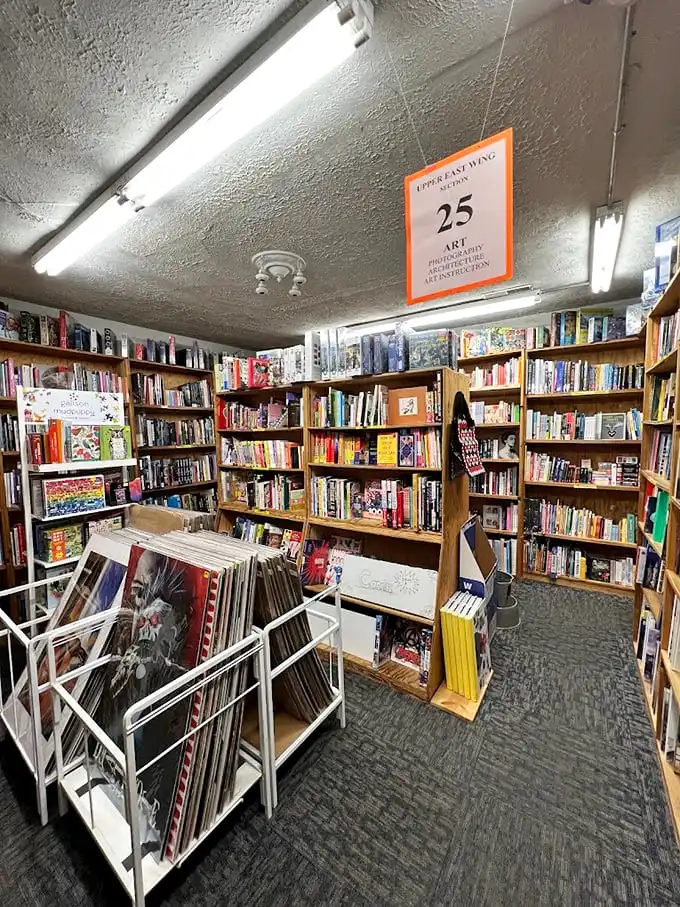 Room 25 houses art and architecture treasures. The numbered signs hanging from the ceiling are your only hope of navigation in this gloriously overwhelming literary maze.