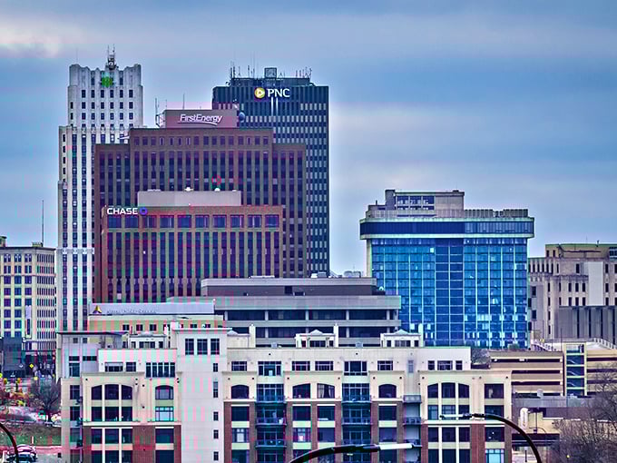 Akron's impressive skyline showcases a city that's bounced back with resilience, much like its rubber tire heritage.