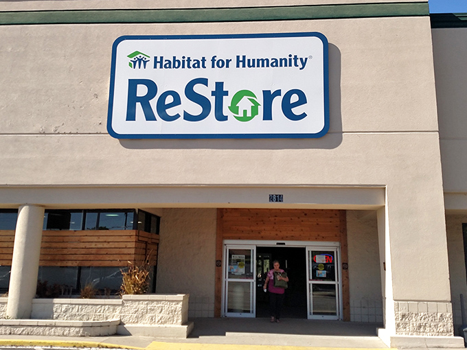 Habitat ReStore's simple sign belies the wonderland of home improvement treasures waiting inside. One person's renovation castoff is another's jackpot!