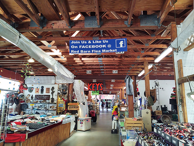Rustic wooden beams frame endless possibilities - this barn setting makes antiquing feel authentically charming and welcoming.