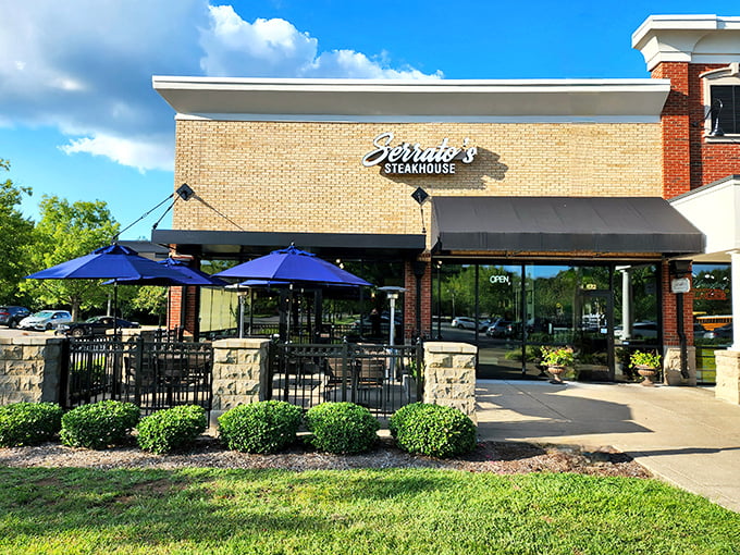 Serrato's Steakhouse (Franklin): Those blue umbrellas aren't just for show – they're beacons guiding hungry travelers to steak paradise.