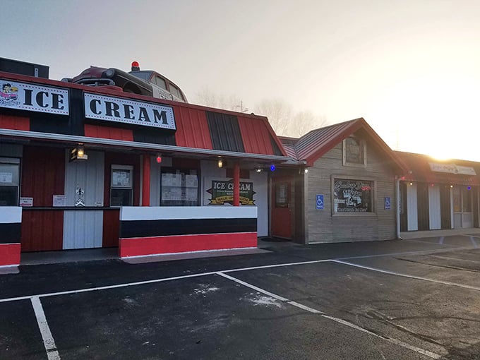 The SpeedTrap Diner's red and white charm is the only thing that'll catch you off guard—besides their massive ice cream scoops!