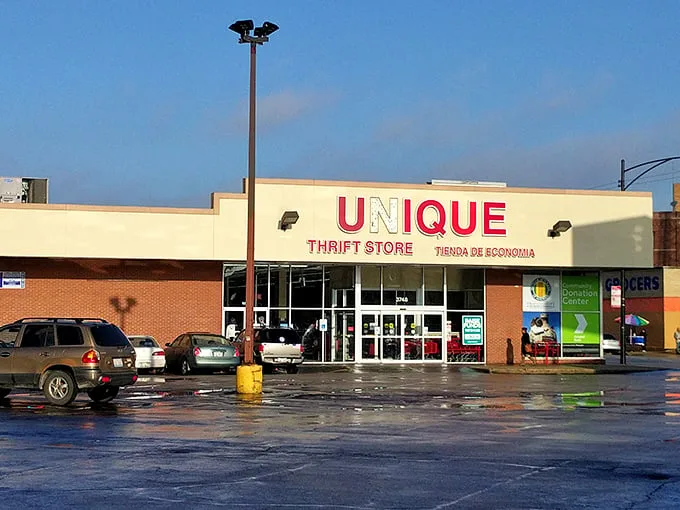 Unique by name, unique by nature! This Chicago thrift emporium beckons with its straightforward signage and the promise of unexpected treasures within.